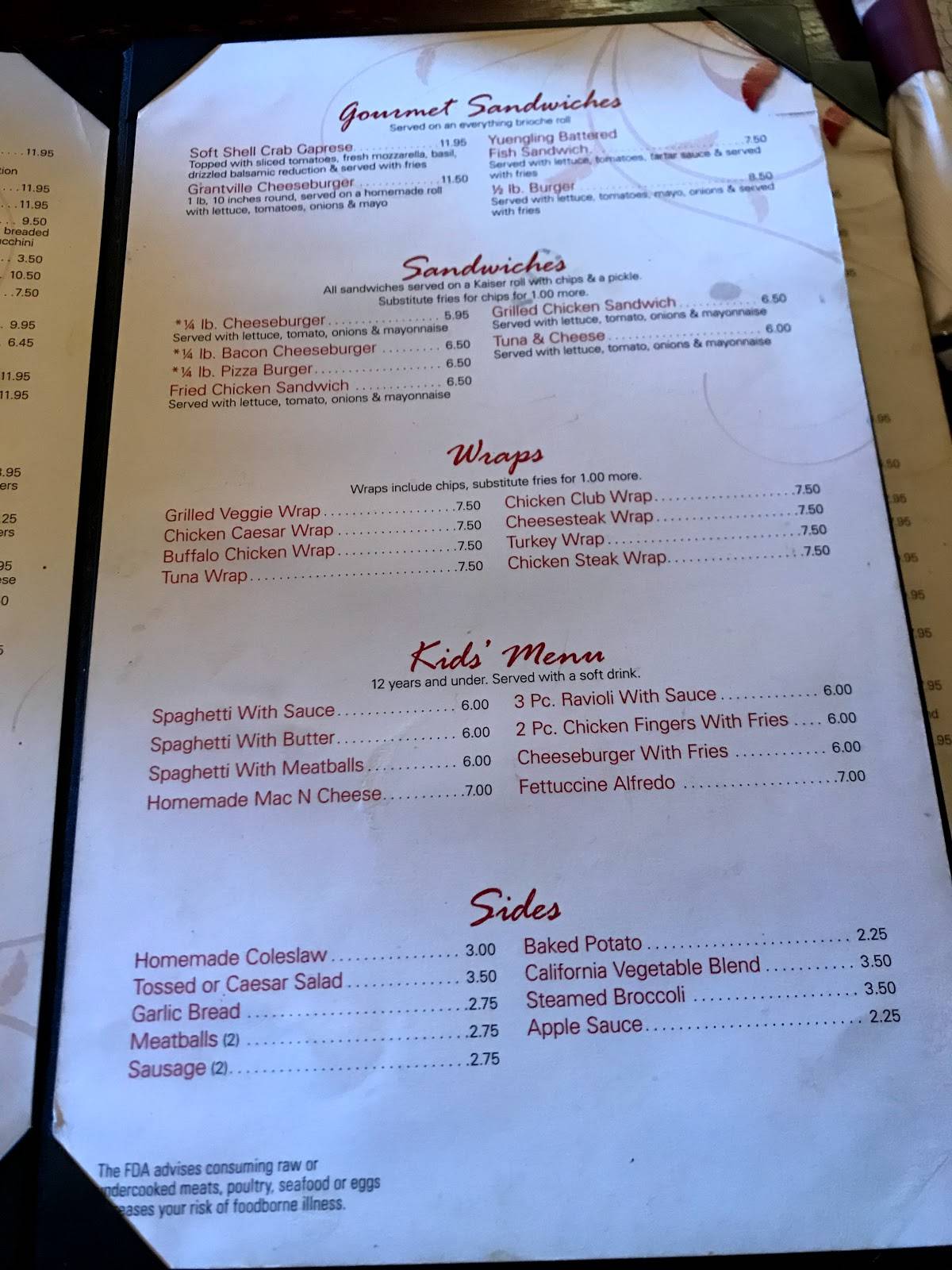 Menu at Fabio's Restaurant, Grantville
