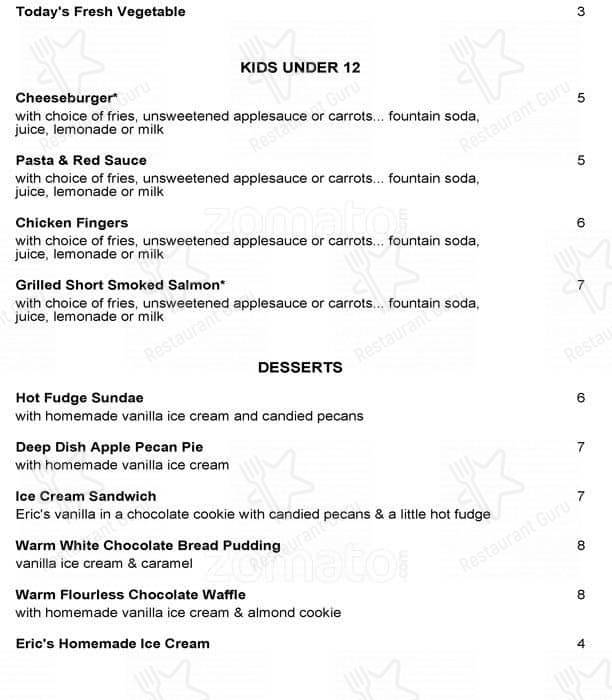 Menu at Artie's steakhouse, Fairfax