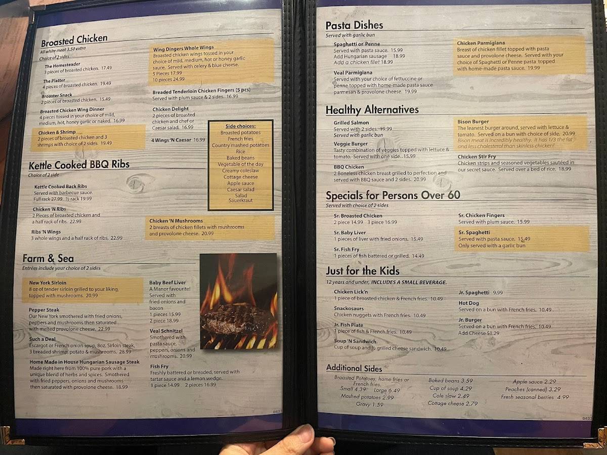 Menu at Falls Manor Restaurant, Niagara Falls