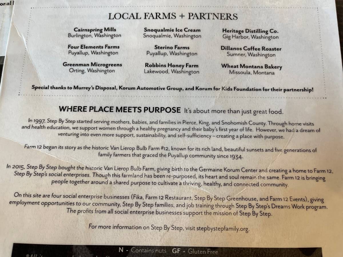 Menu at Farm 12 Restaurant, Puyallup
