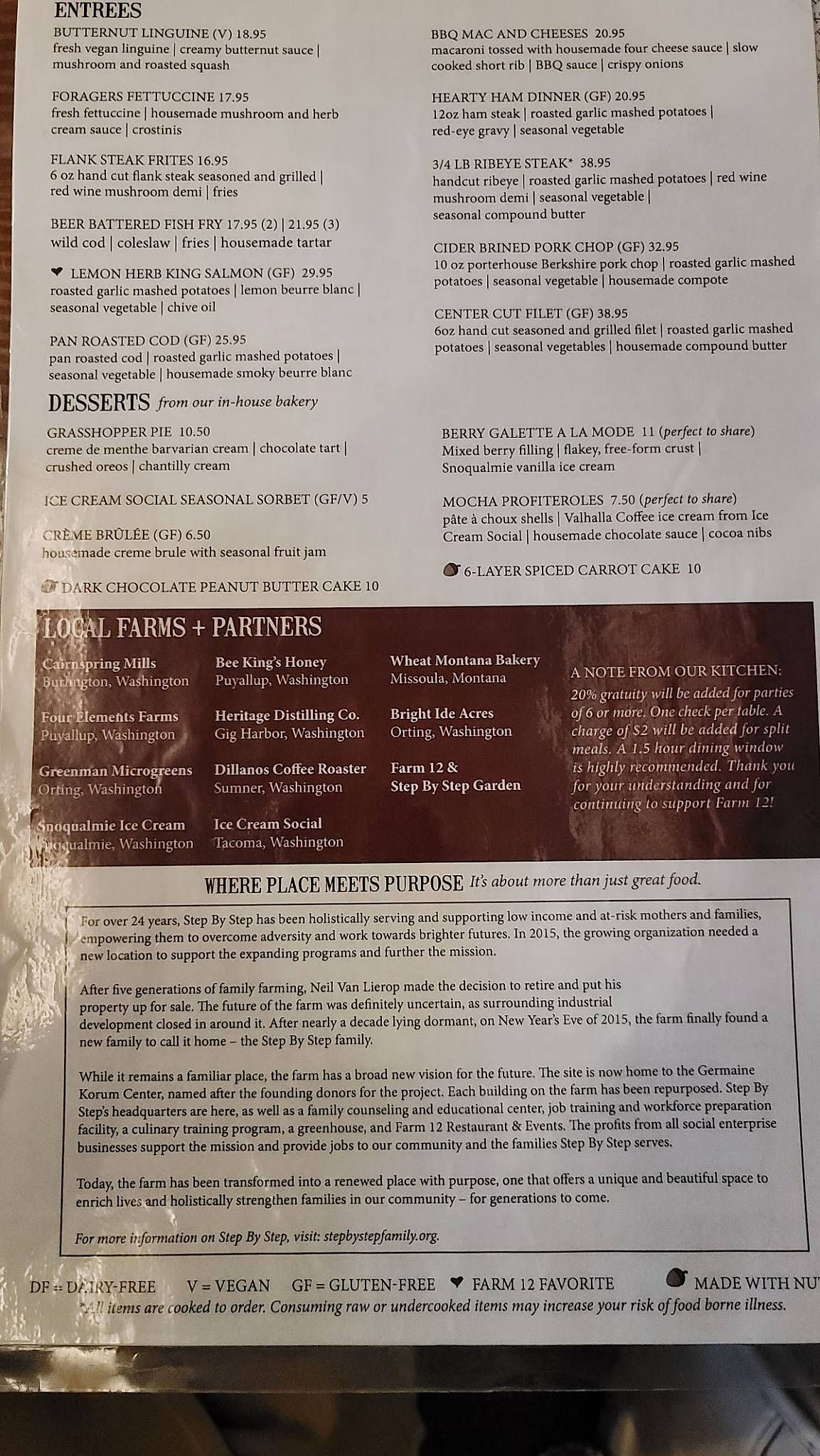 Menu at Farm 12 Restaurant, Puyallup