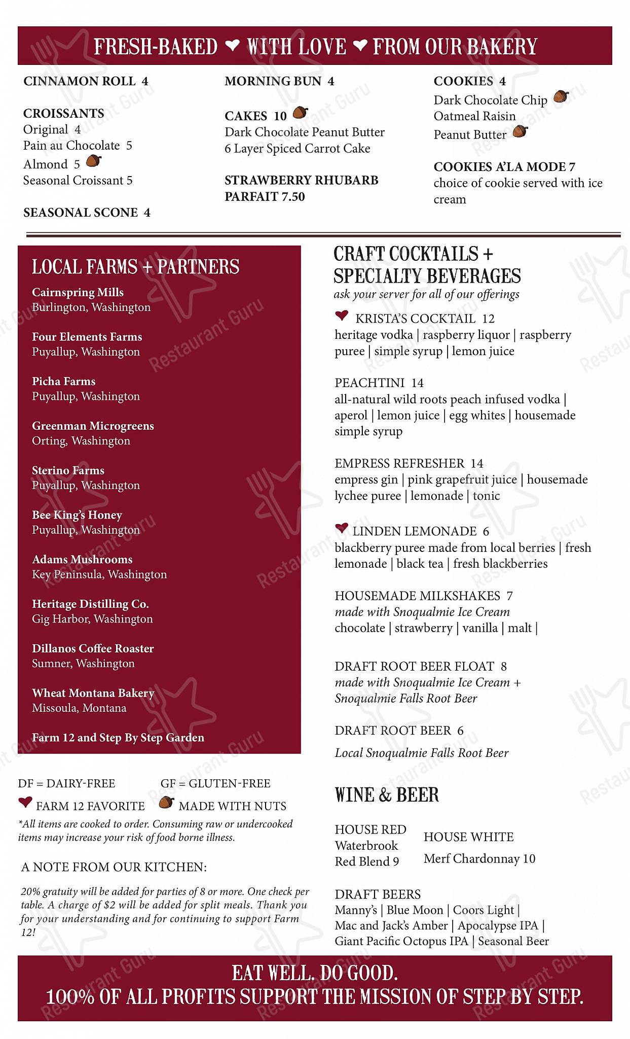Menu at Farm 12 Restaurant, Puyallup