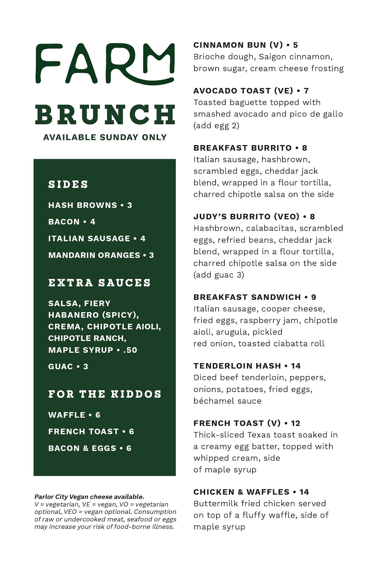 Menu at Farm by Beer Tree Brew restaurant, Port Crane