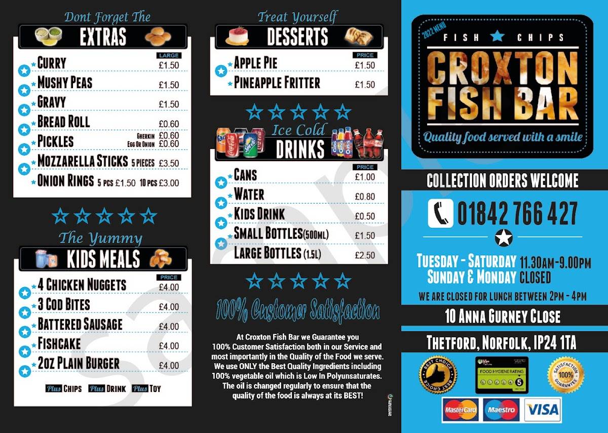Menu at Croxton Fish Bar, Thetford