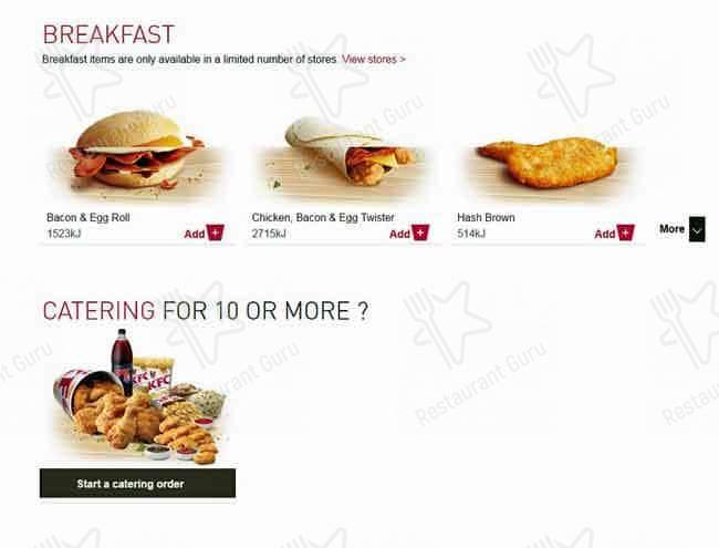 Menu at KFC Riverwood fast food, Riverwood