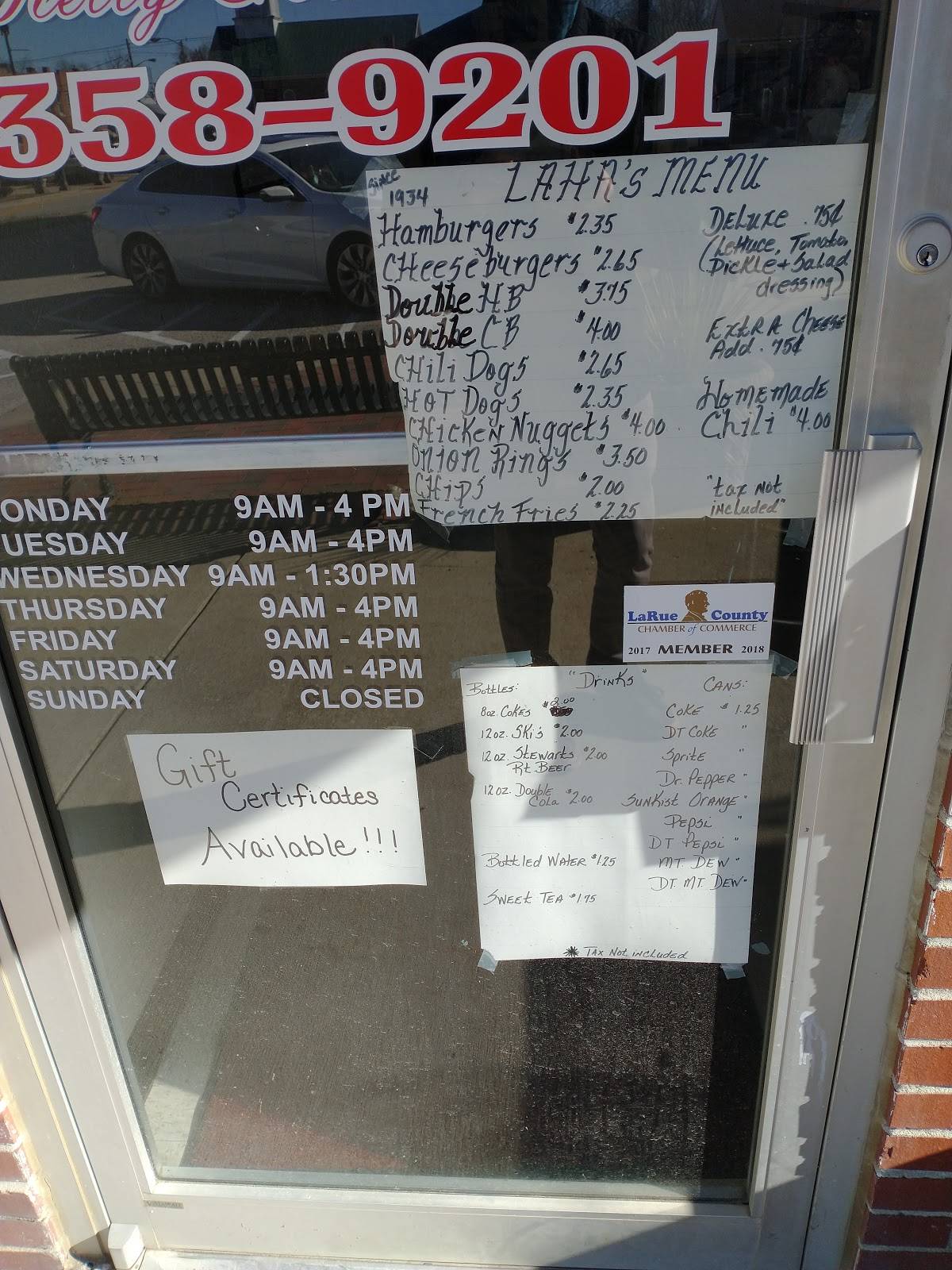 Menu at Laha's Red Castle fast food, Hodgenville