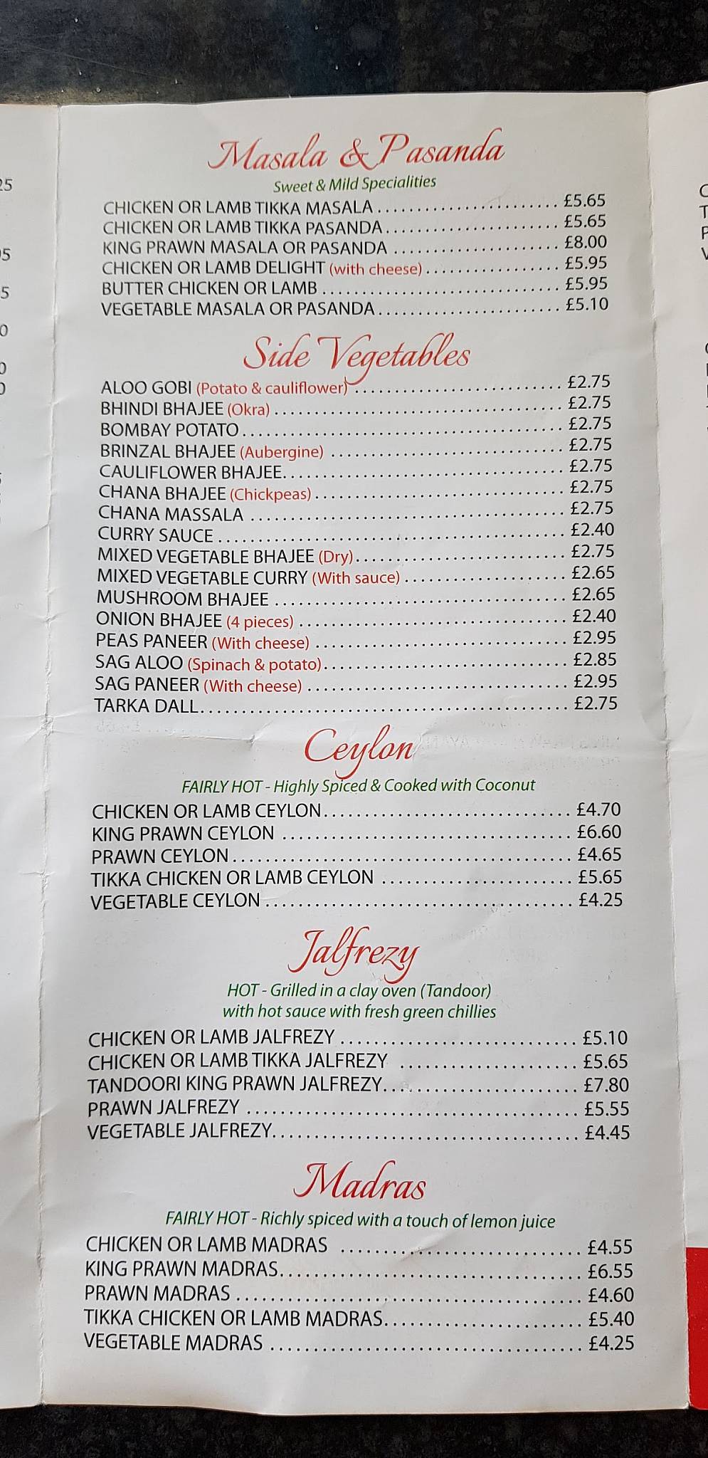 Menu at Newhaven Curry House fast food, Newhaven