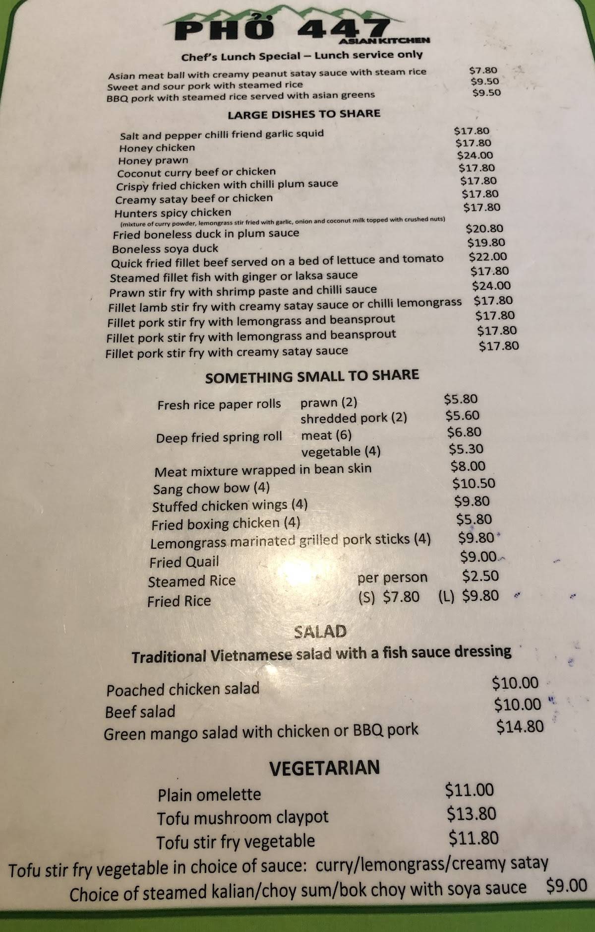 Menu at Pho 447 Asian Kitchen fast food, Floreat, 1/447 Cambridge St
