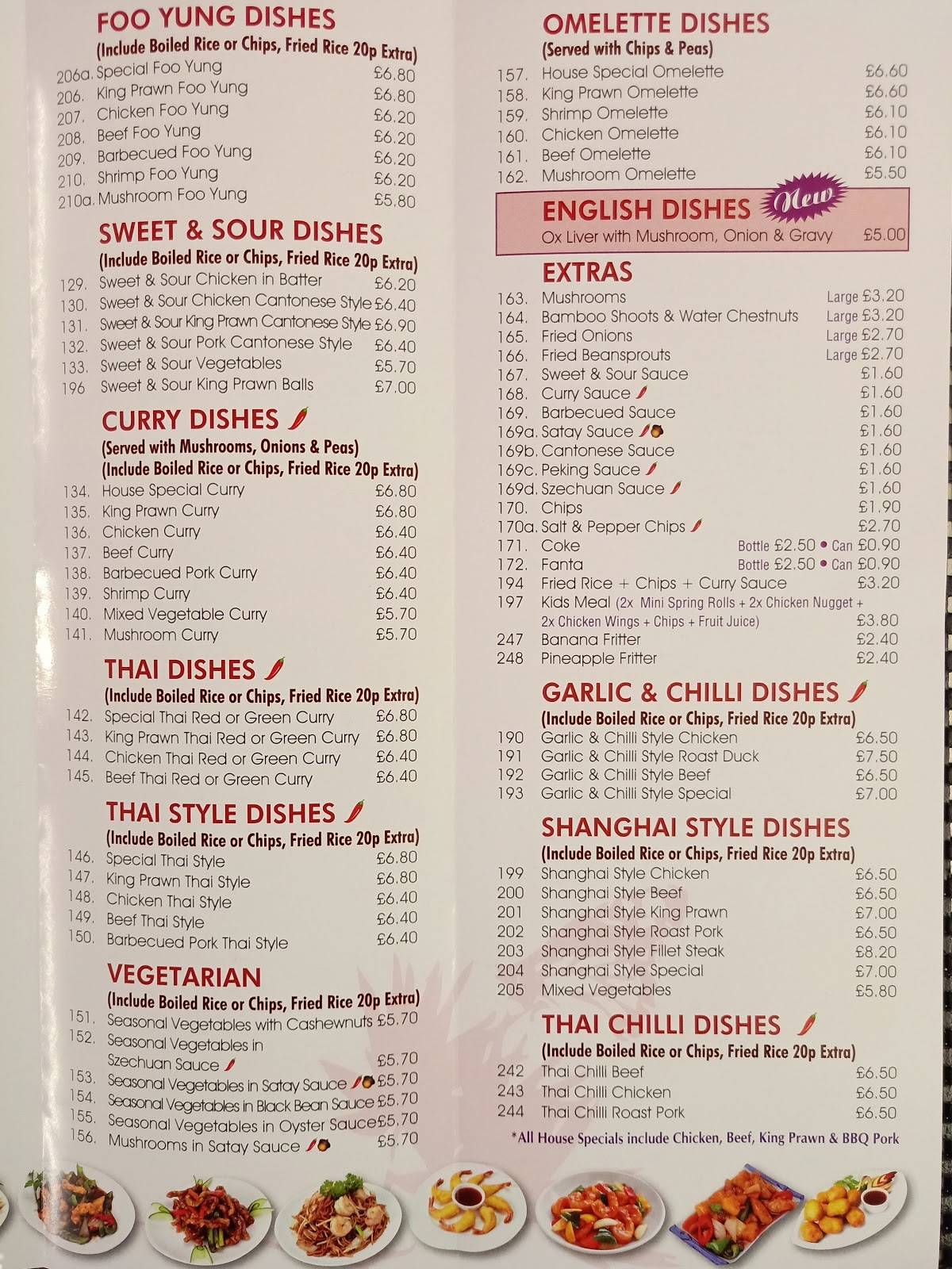 Menu at Tang's Cantonese fast food, Newcastle-under-Lyme