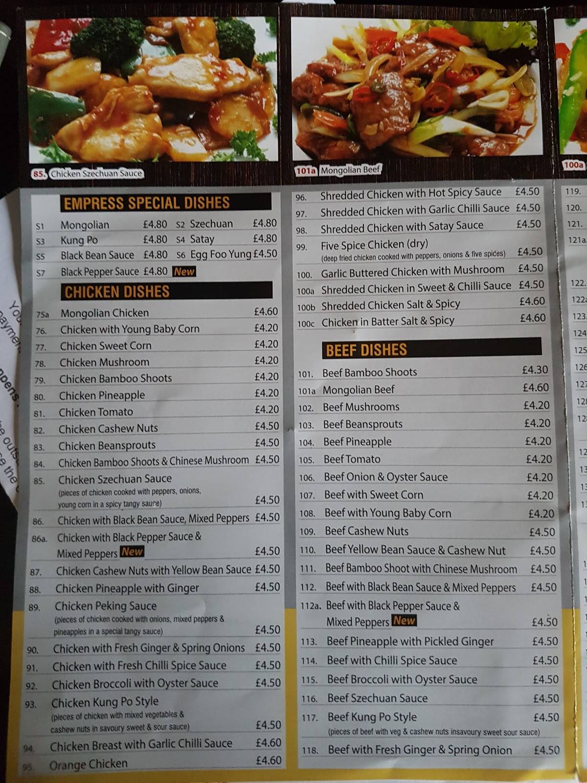 Menu at The Empress fast food, Dunfermline
