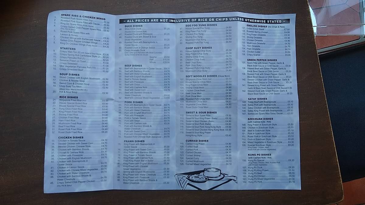 Menu at Yangtze River Chinese Take Away fast food, Peterborough, 84 West St