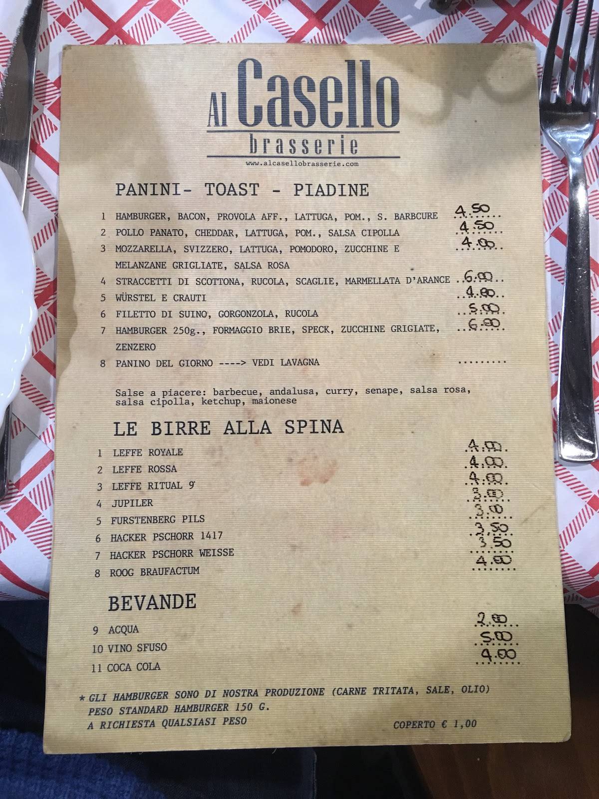 Menu da Al Casello ristorante, Favara