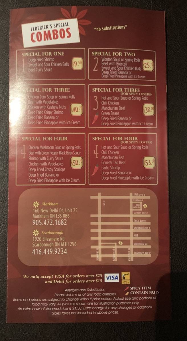 Menu at Federick Restaurant, Markham, 160 New Delhi Dr