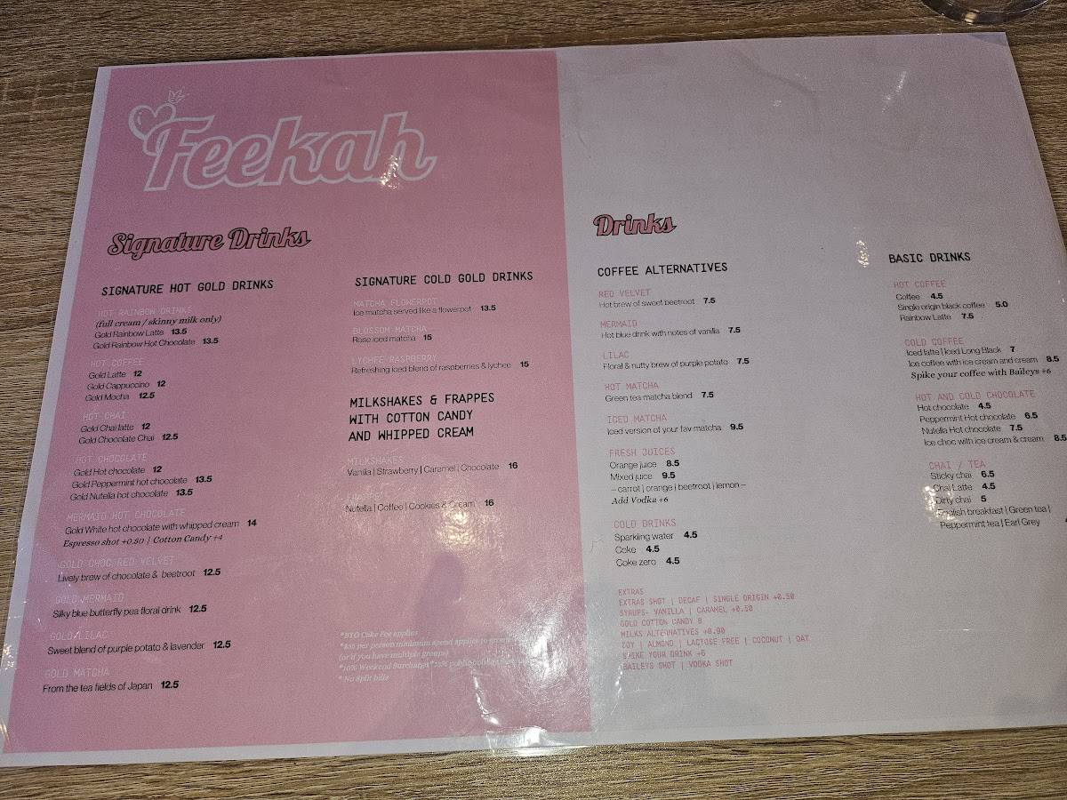Menu at Feekah Cafe Moonee Ponds, Moonee Ponds