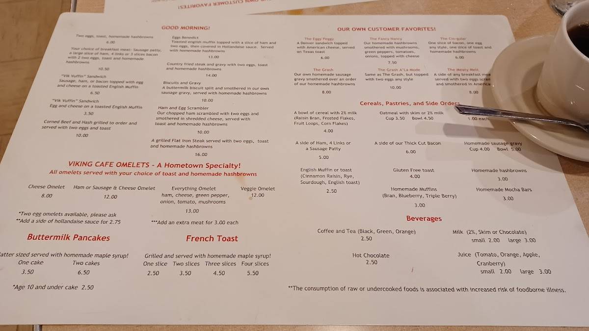 Menu at The Viking Cafe, Fergus Falls