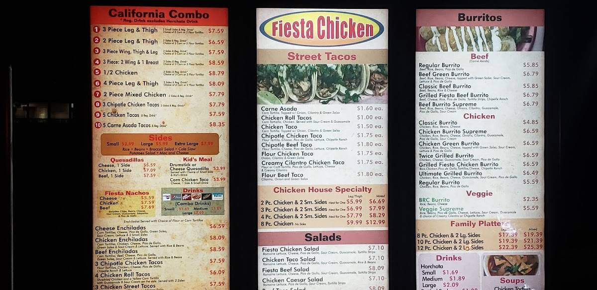 Menu at Fiesta Chicken restaurant, Boise, S Orchard St