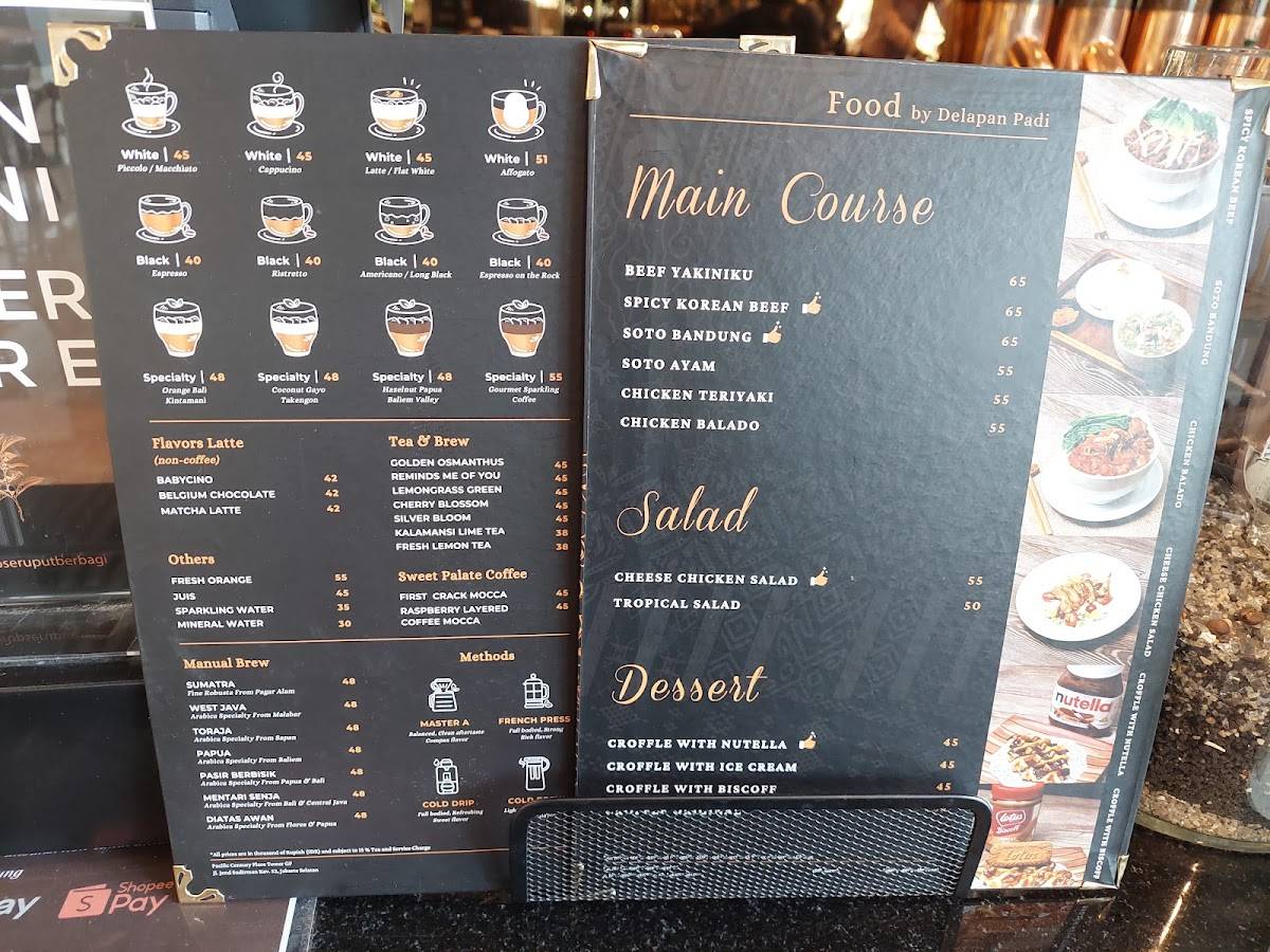 Carta del café First Crack Coffee, South Jakarta, Pacific Century Place