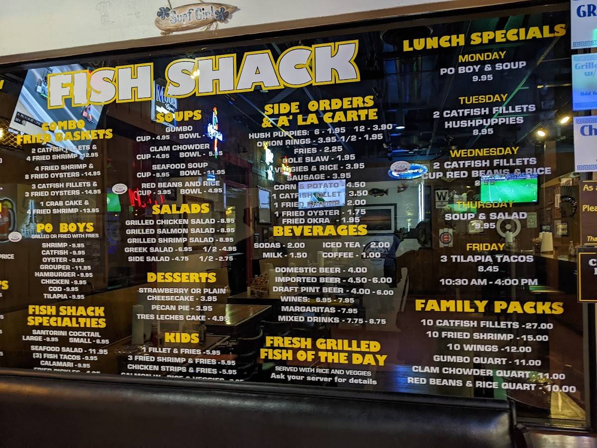 Menu at Fish Shack restaurant, Richardson