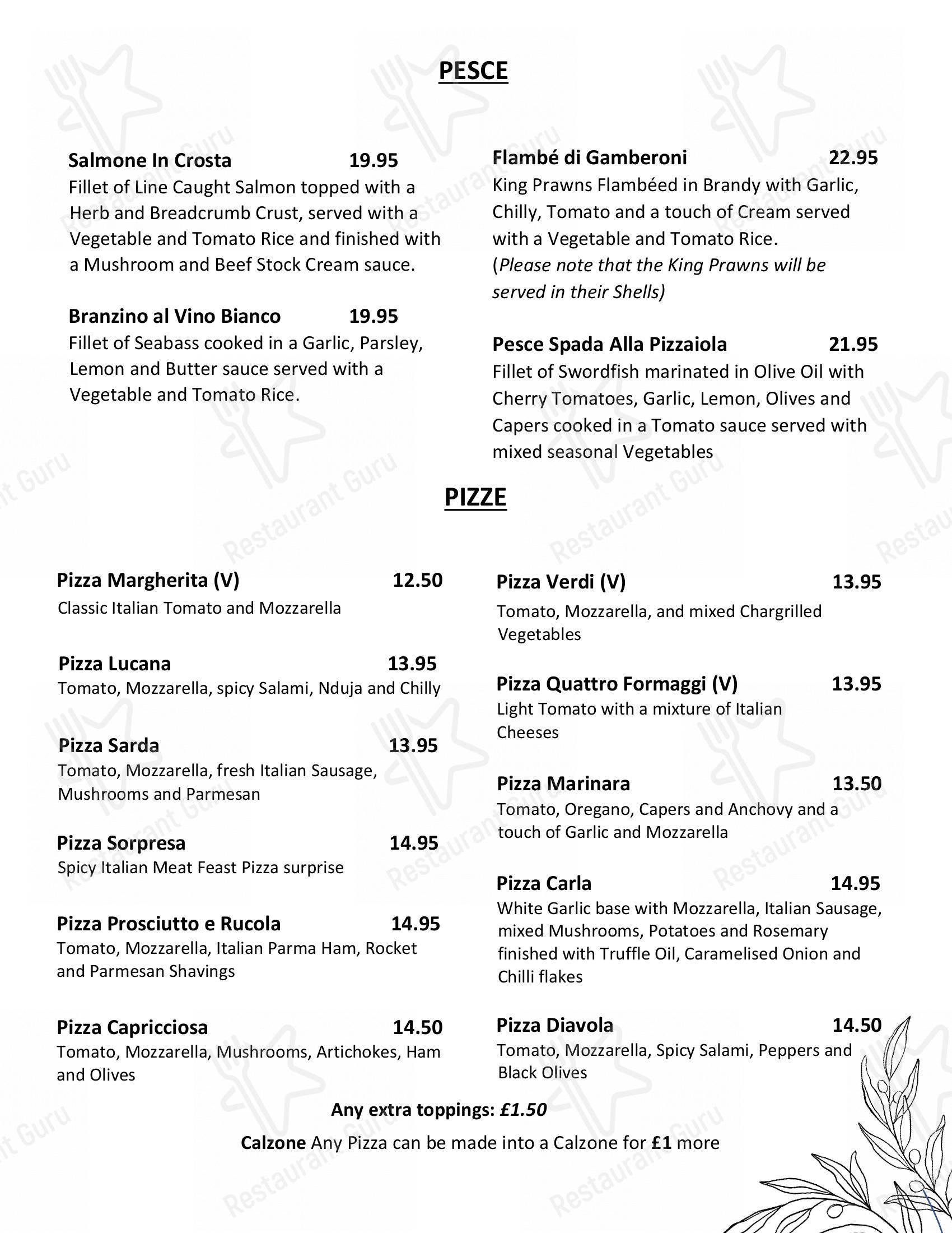 Menu at Fiume Italian Bar & Restaurant, Wolverhampton