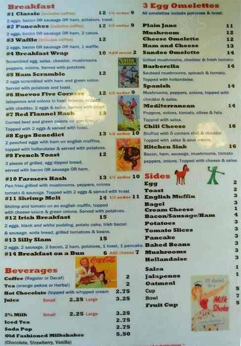 Menu at Five Corners Cafe, White Rock