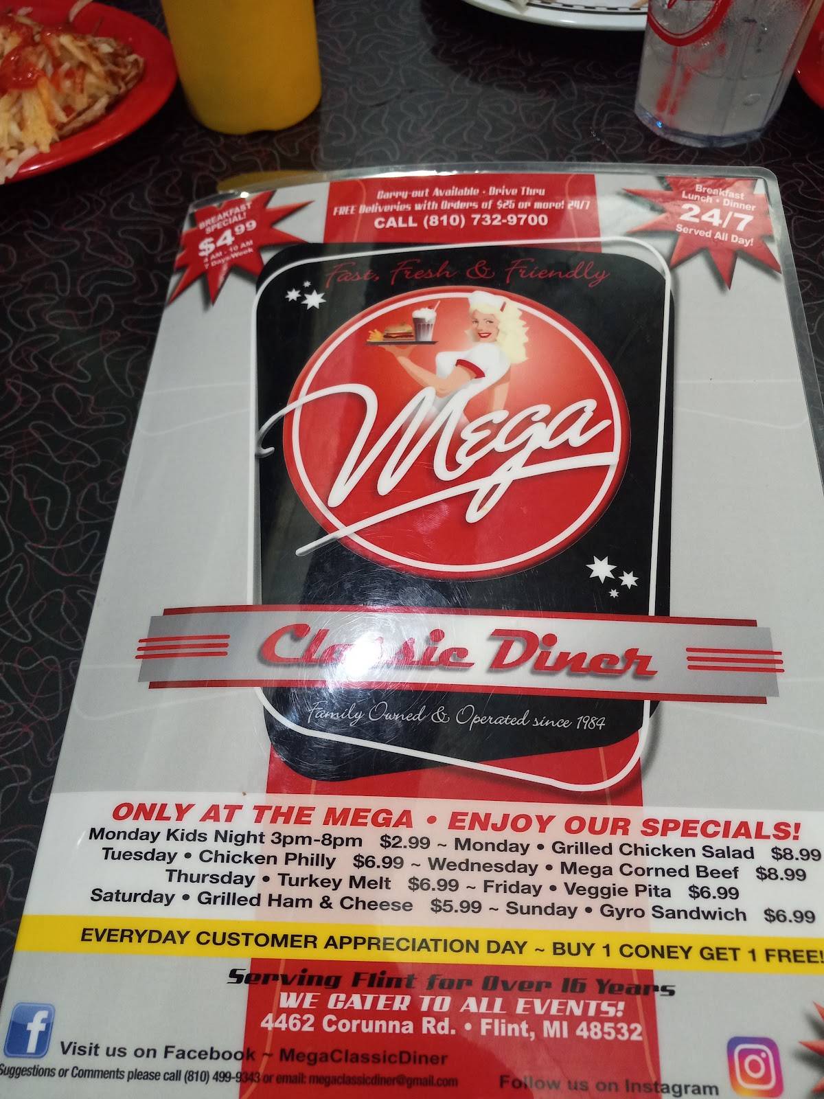 Menu at Mega Classic Diner restaurant, Flint