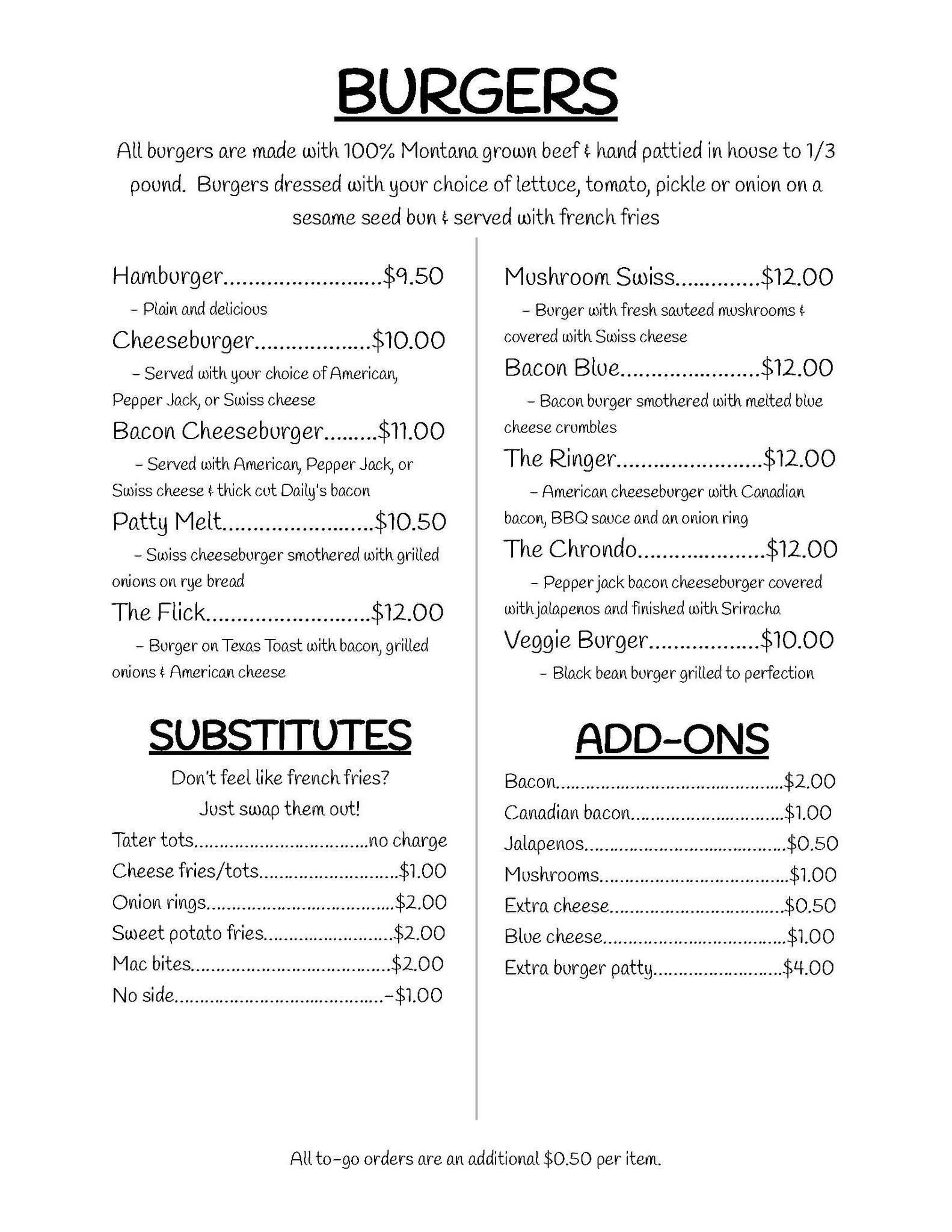 Menu at Flipper's Casino & Tavern pub & bar, Missoula