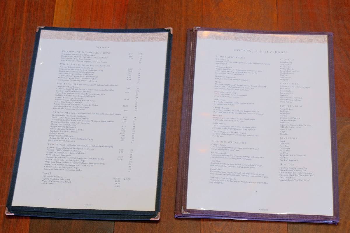 Menu at Fat's Asia Bistro Folsom restaurant, Folsom