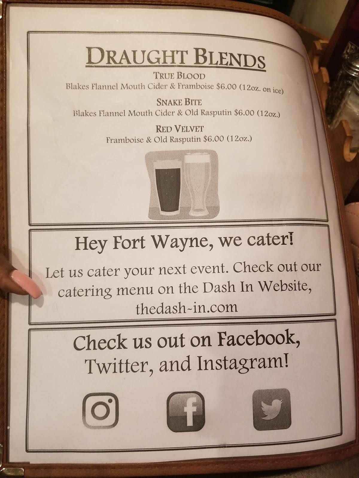 Menu at Dash-In pub & bar, Fort Wayne