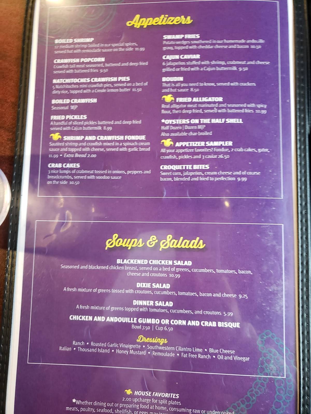 Menu at Boo Ray's of New Orleans restaurant, Fort Worth