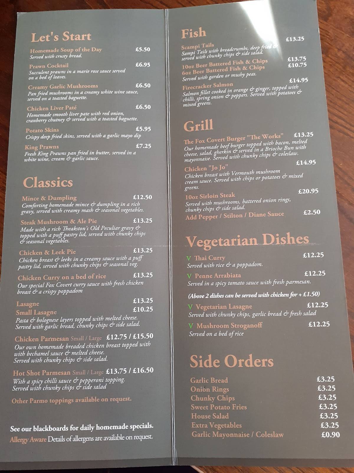 Menu at Fox Covert Inn pub & bar, Yarm, Low Ln