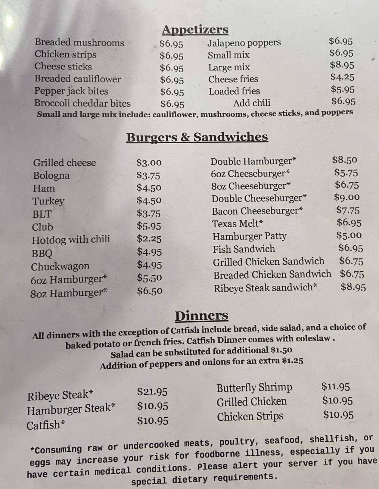 Menu at Fox Den restaurant, Del Rio, 790 TN-107