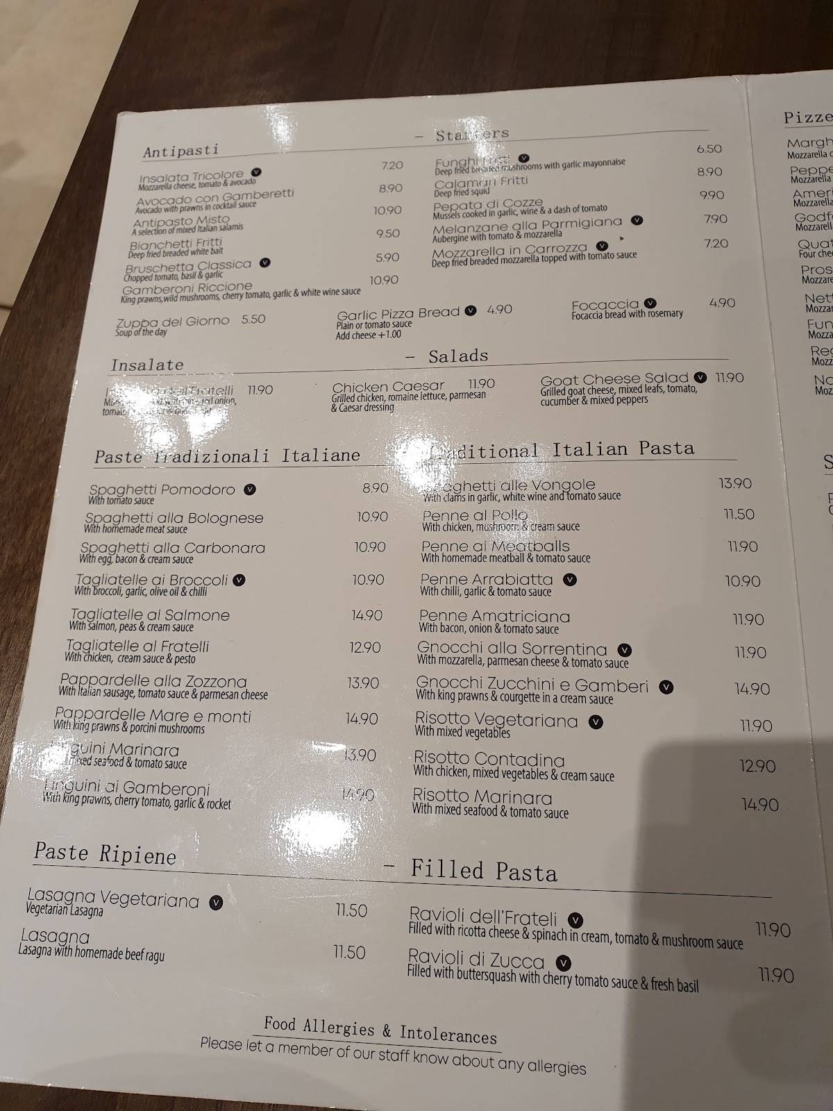 Menu at Fratelli Authentic Italian restaurant, Watford