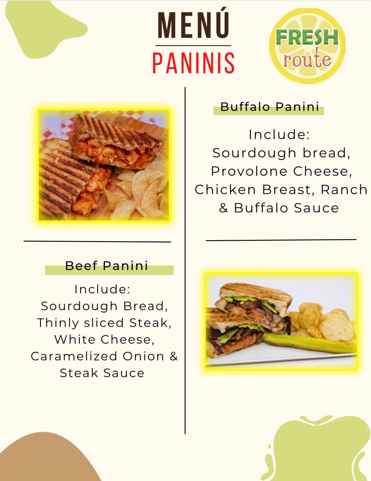 Menu at Fresh Route Roma cafe, Roma, E Grant St Suite A