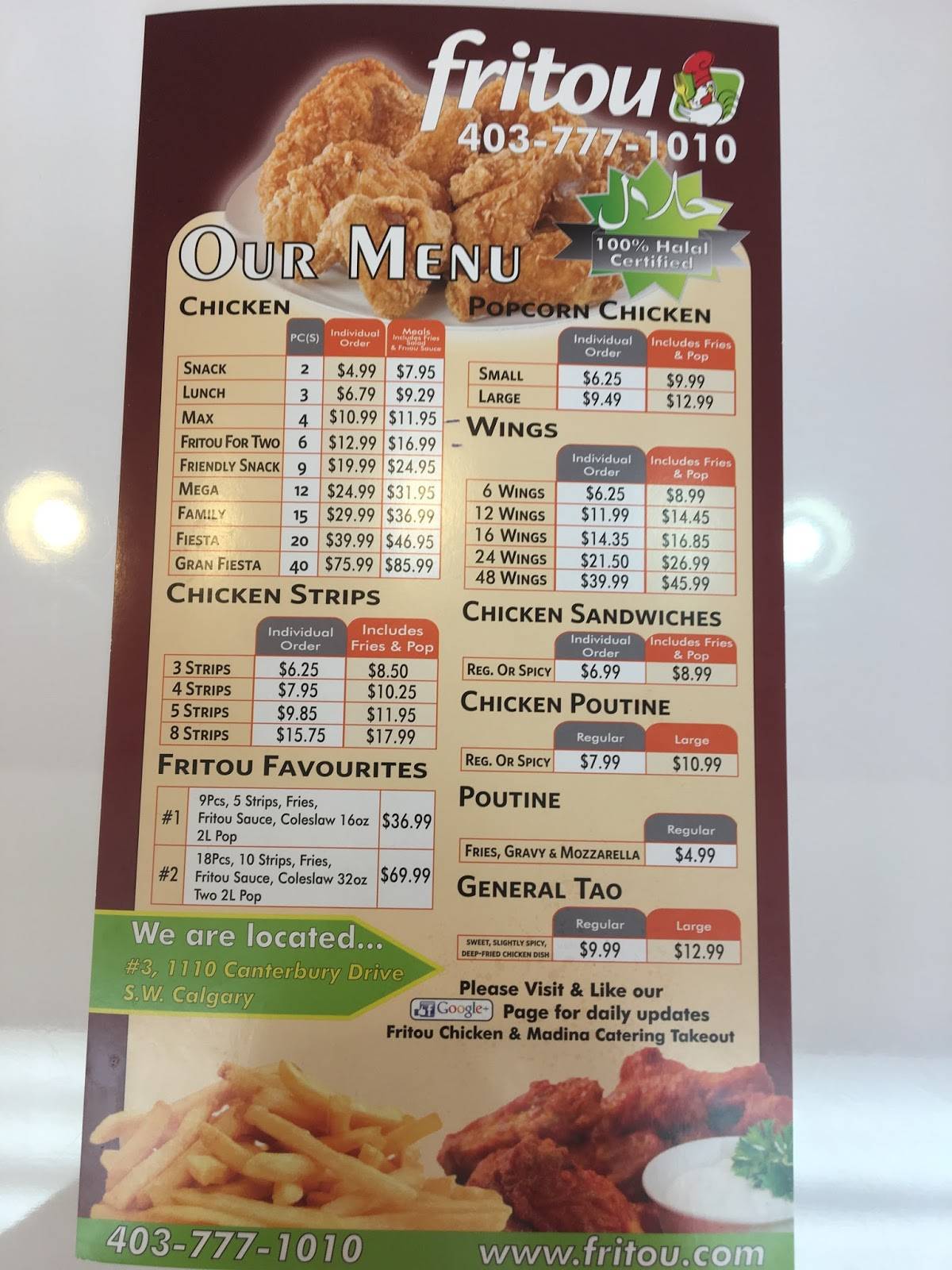 Carta de Fritou Chicken & Khmer BBQ, Calgary, Canterbury Dr SW #3