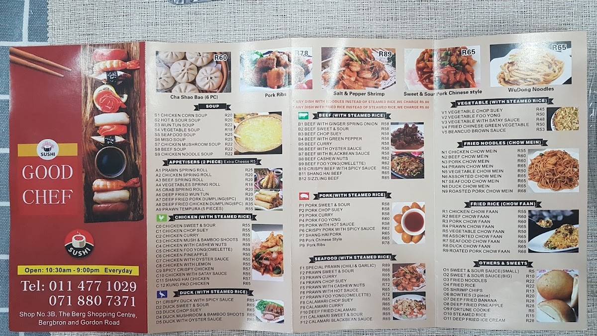 Menu at GOOD CHEF restaurant, Johannesburg, Gordon Rd