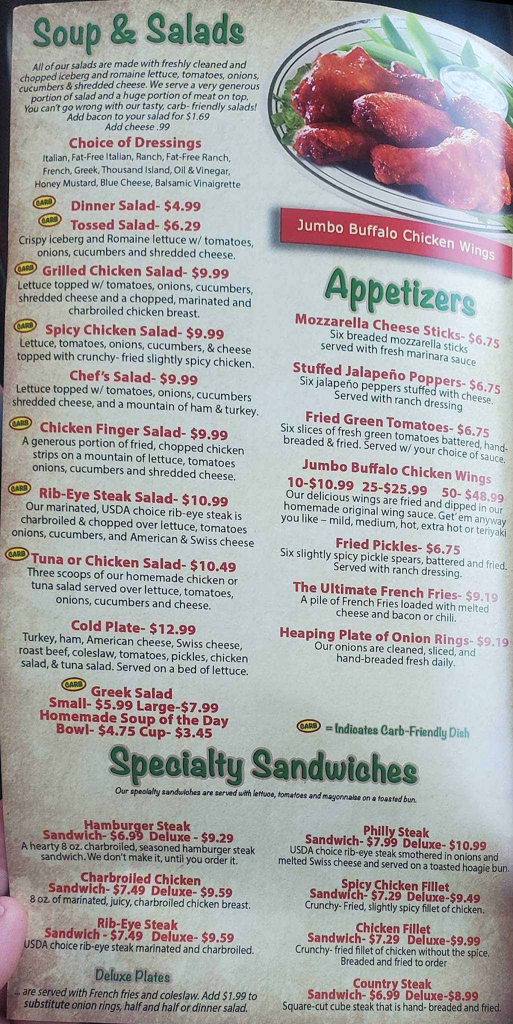 Menu at Clock of Gaffney restaurant, Gaffney