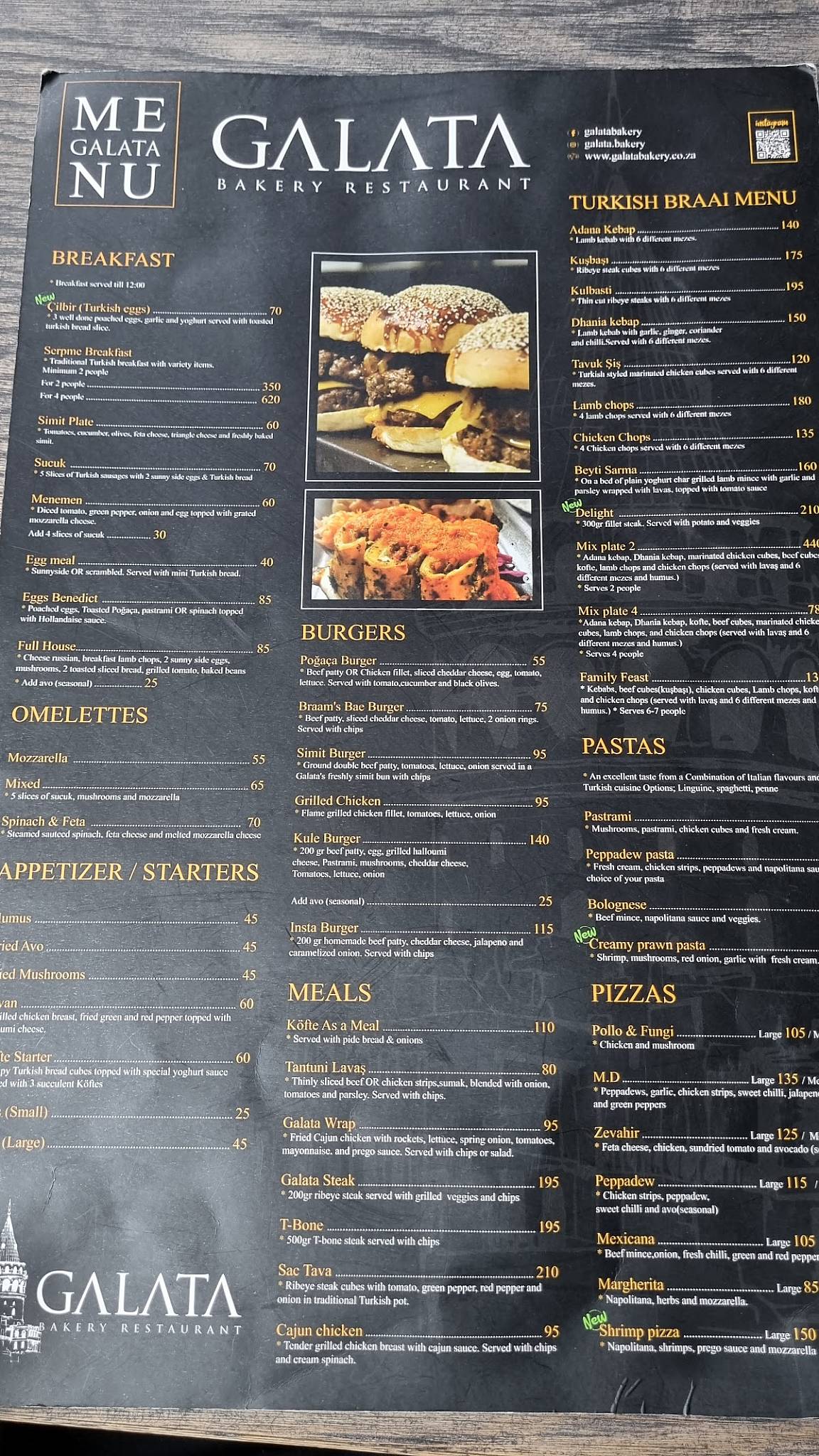 Menu at Galata Cafe & Resturant, Boksburg