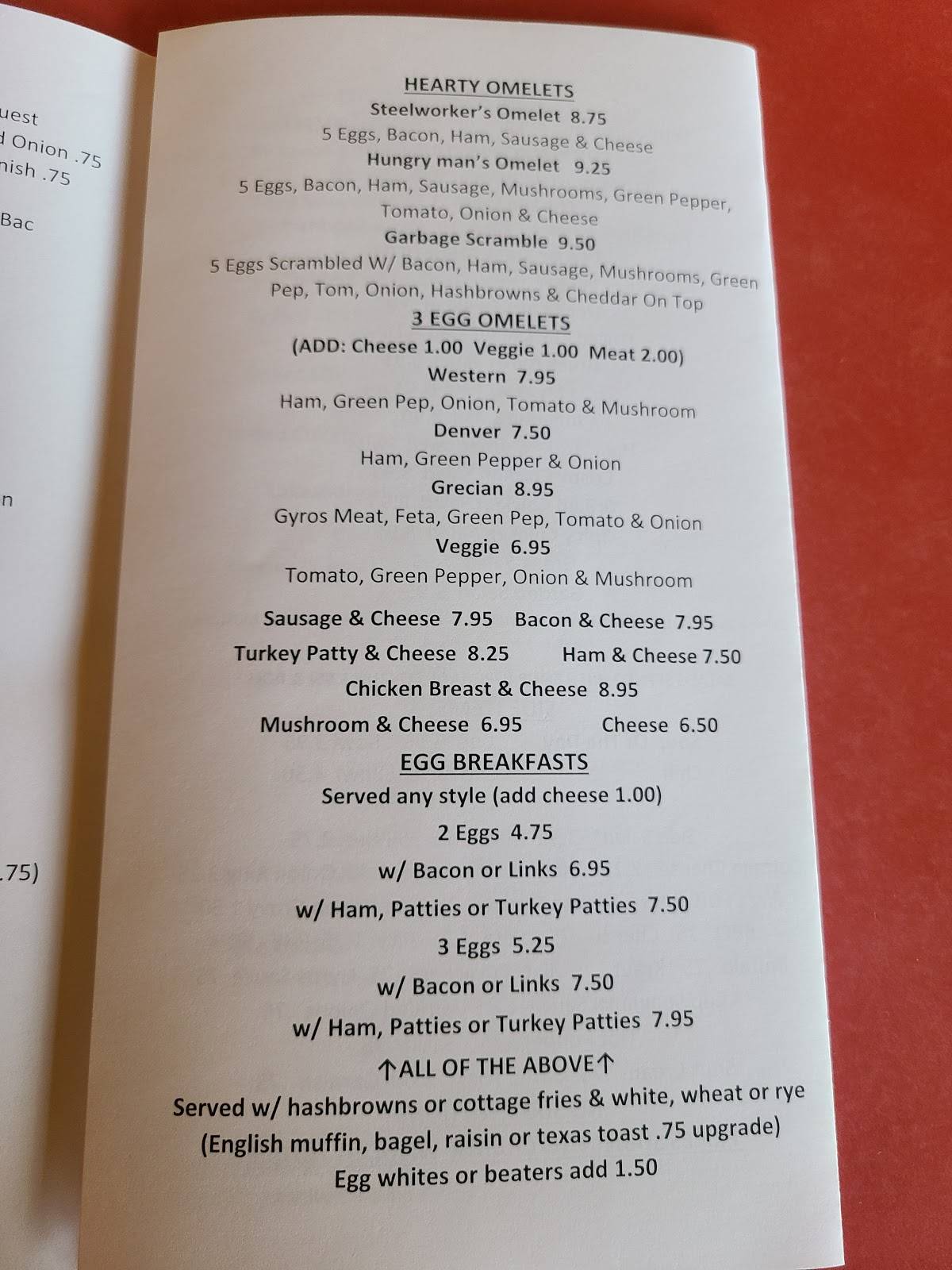 Menu at Great Lakes Cafe, Gary