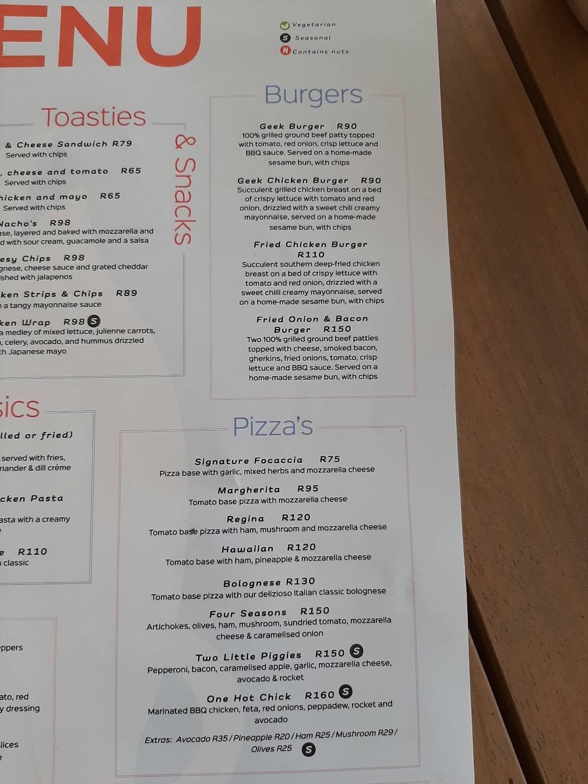 Menu at Geek House Eatery restaurant, Pretoria