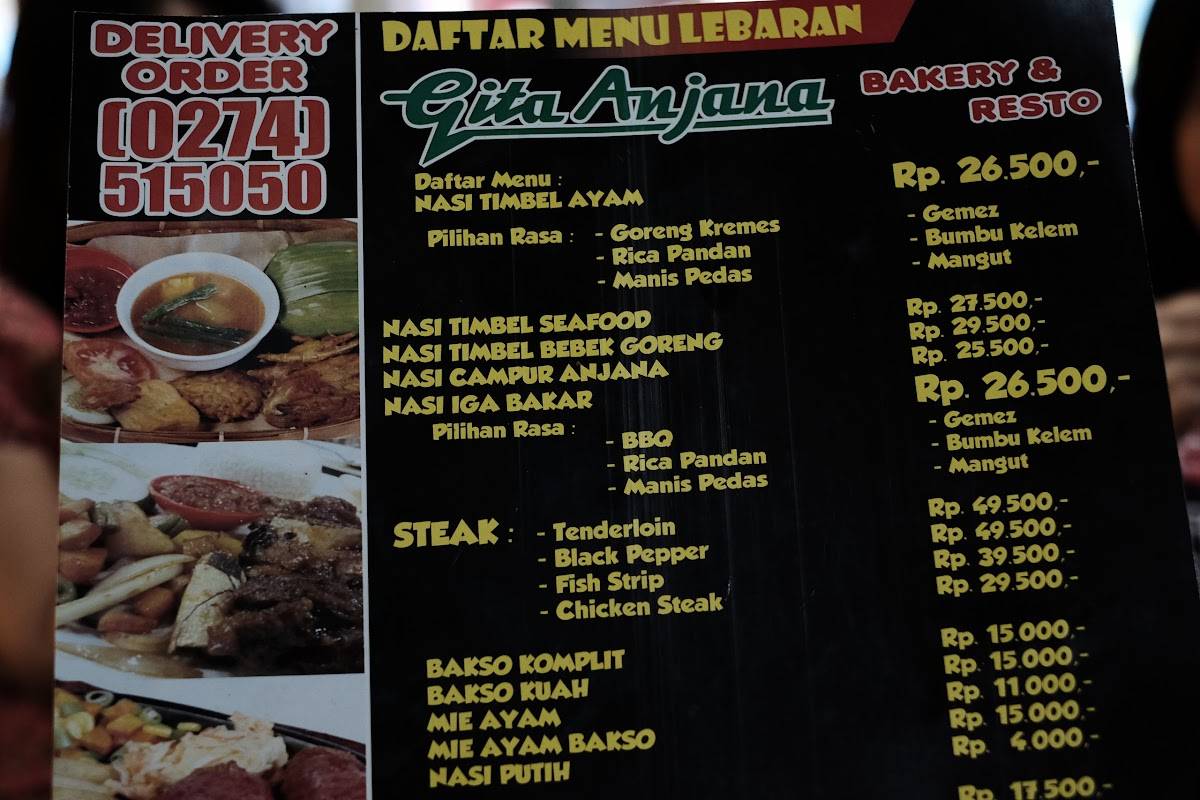 Menu at Gita Anjana steakhouse, Yogyakarta