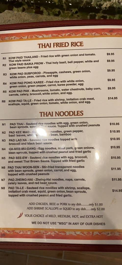 Menu at Golden Buddha Thai Cuisine restaurant, Romeo