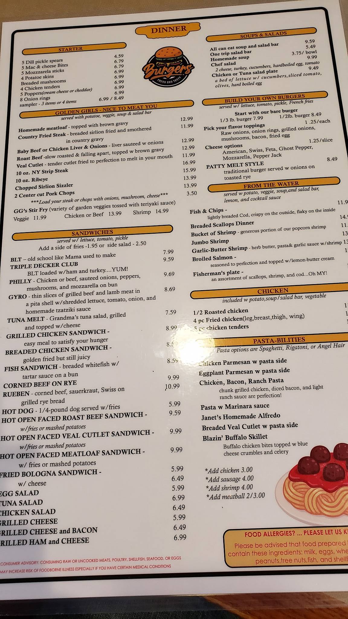 Menu at Golden Girls Restaurant Eastlake Ohio, Eastlake