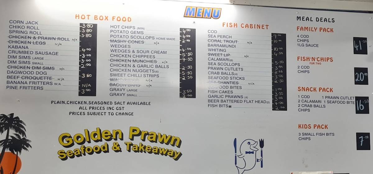 Menu at Golden Prawn Seafood and Takeaway restaurant, Bongaree