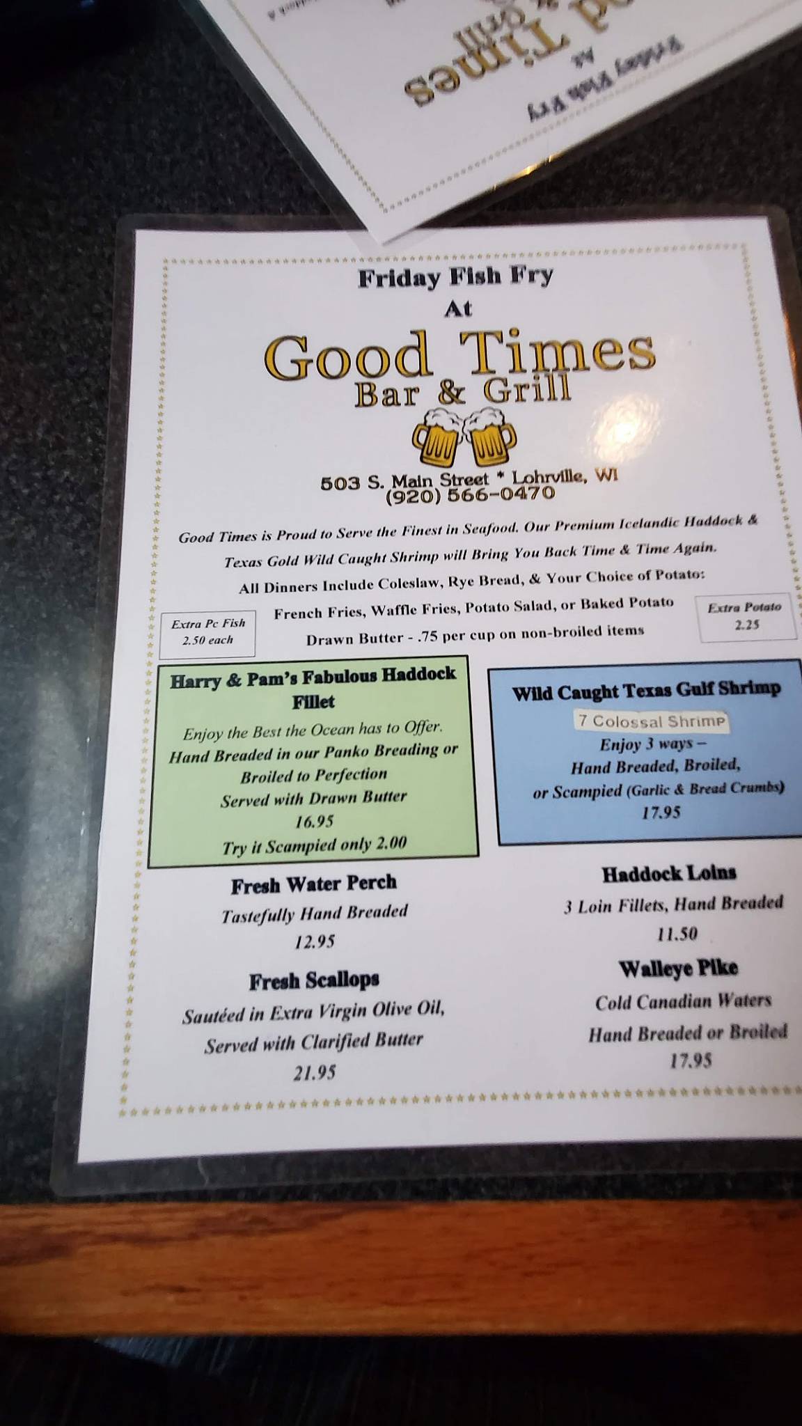 Menu at Good Times Bar & Grill, Redgranite