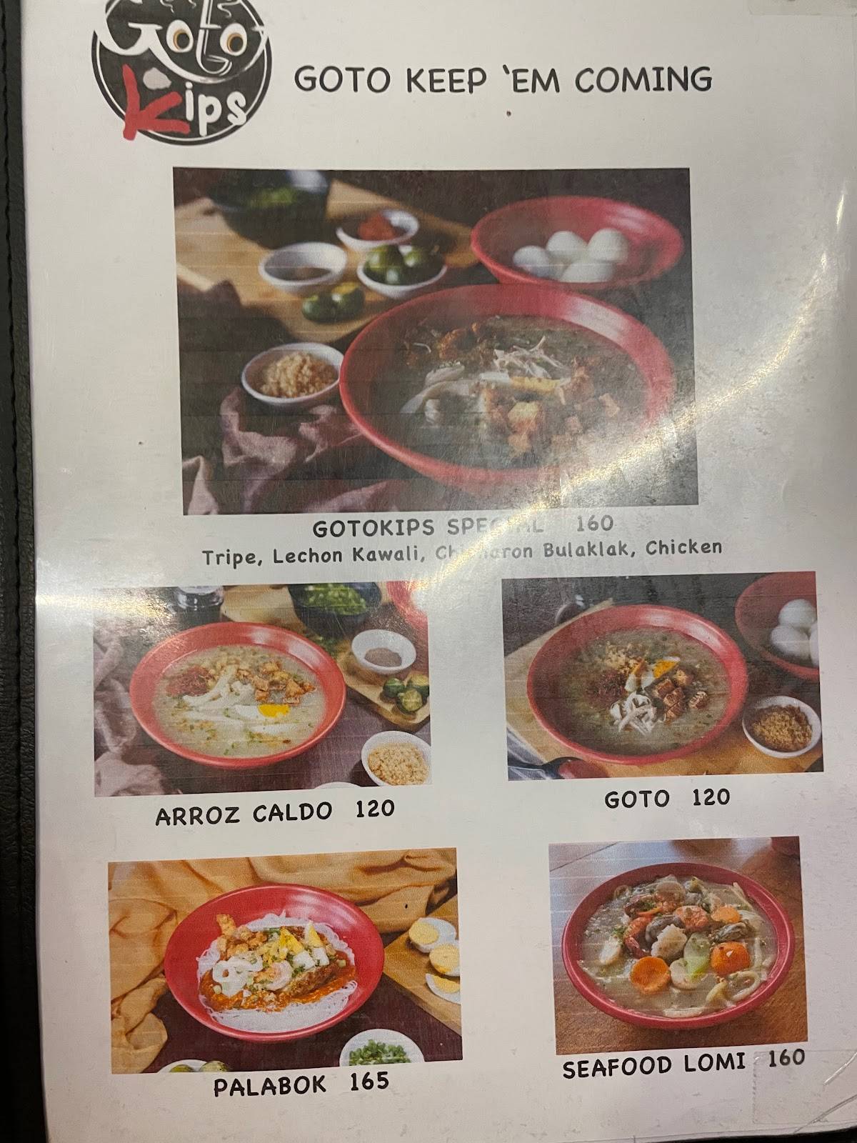 Carta del restaurante Goto Kips, Ciudad Quezon