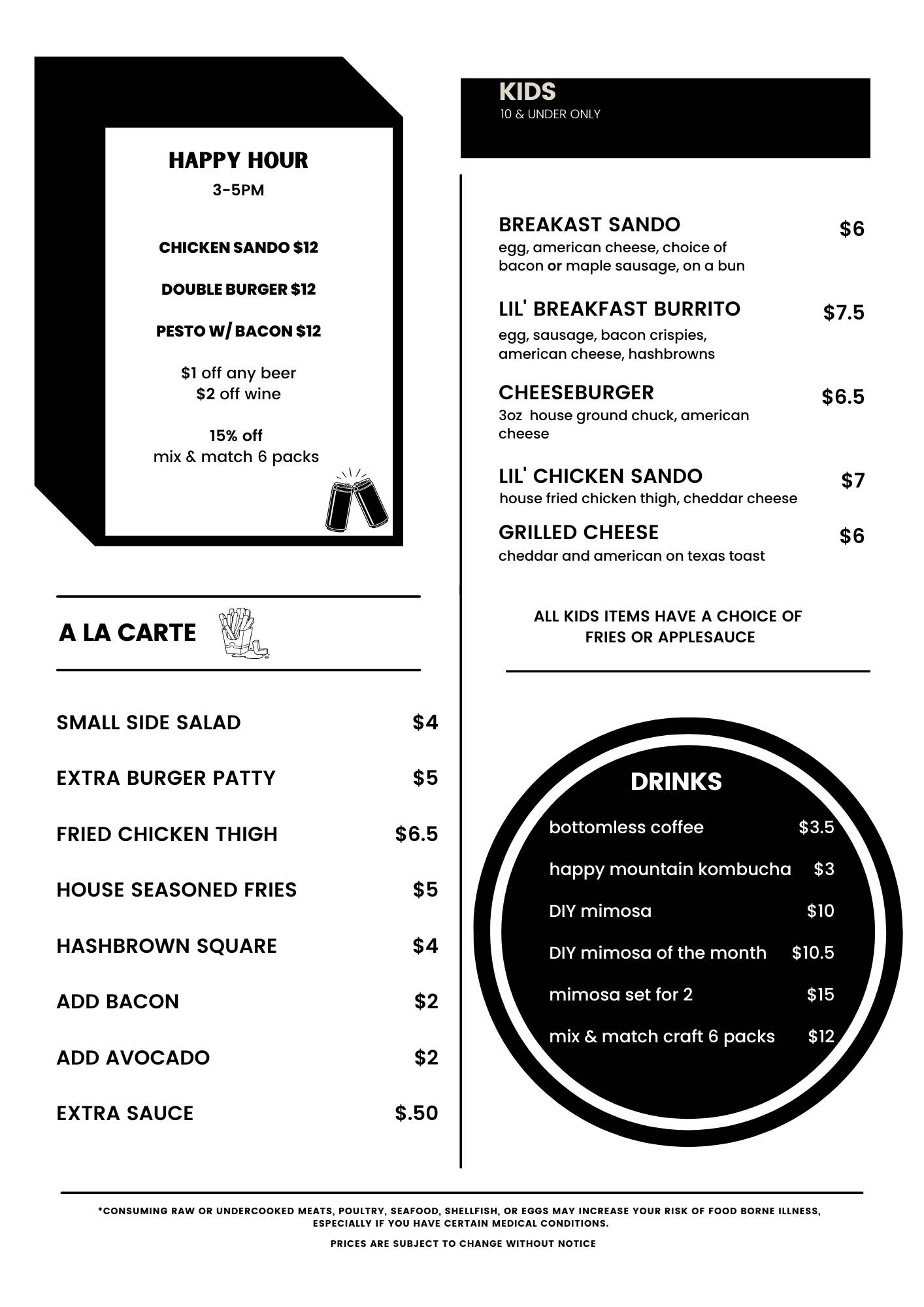 Menu at Grayson's Port Angeles restaurant, Port Angeles