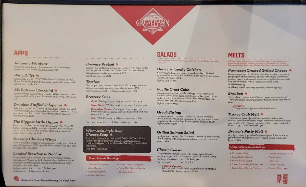 Menu at Great Basin Brewing Company ~ Reno pub & bar, Reno, S Virginia St