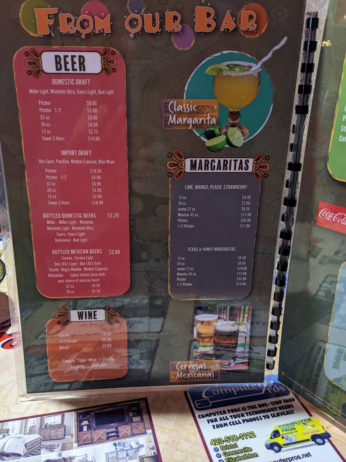 Menu at Monterrey Mexican Restaurant, Greeneville, Tusculum Blvd