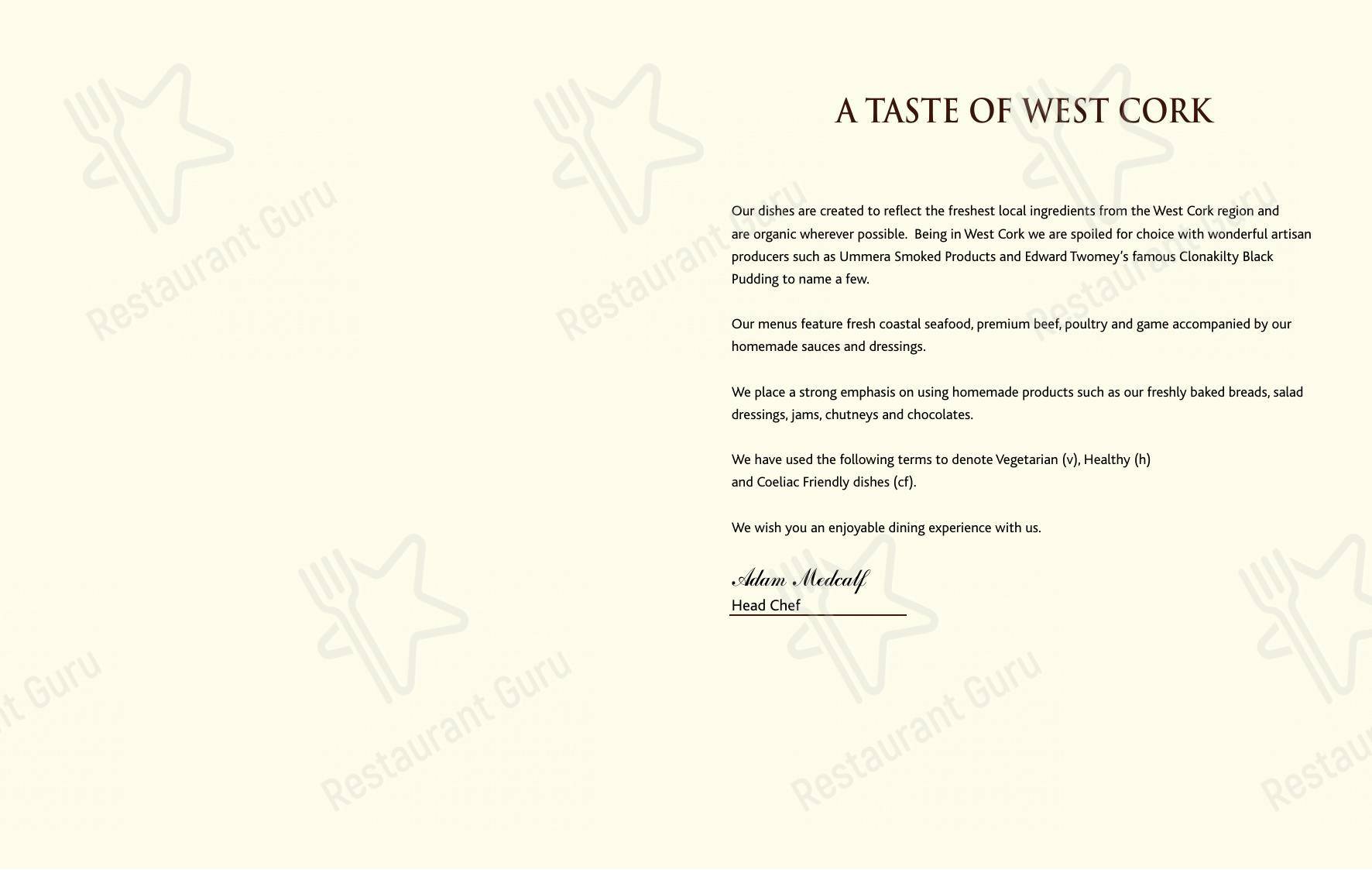 Menu at Gulfstream Restaurant, Clonakilty, Clonakilty