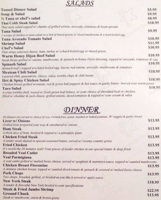 Menu at Gunter's Restaurant, South San Francisco